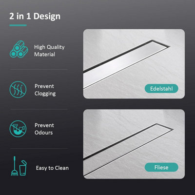 EMKE 2 in 1 Linear Shower Drain 600mm, 304 Stainless Steel Floor Drain ...