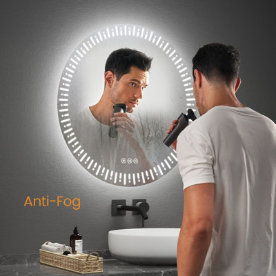 EMKE 50cm Round Bathroom LED Mirror with Demister and 3 Light Dimmable ...