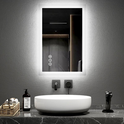 EMKE Bluetooth Bathroom Mirror with Shaver Socket, 400x600mm Blue ...