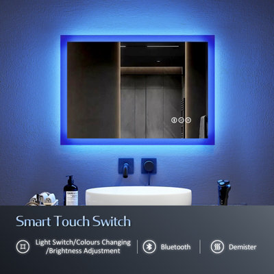 EMKE Bluetooth Bathroom Mirror with Shaver Socket, 450x600mm Blue ...