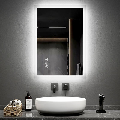 EMKE Bluetooth Bathroom Mirror with Shaver Socket, 500x700mm Blue ...