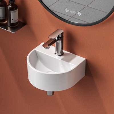 EMKE Ceramic Wash Basin for Small Cloakroom Bathroom, D shape Wash ...