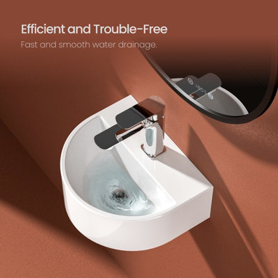 EMKE Ceramic Wash Basin for Small Cloakroom Bathroom, D shape Wash ...