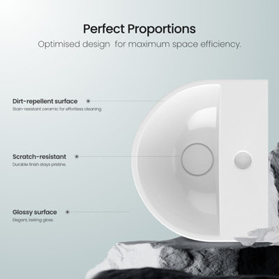 EMKE Ceramic Wash Basin for Small Cloakroom Bathroom, D shape Wash ...