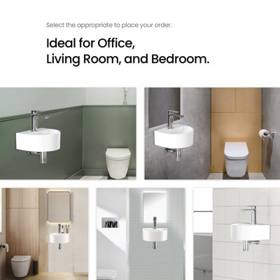 EMKE Ceramic Wash Basin for Small Cloakroom Bathroom, D shape Wash ...