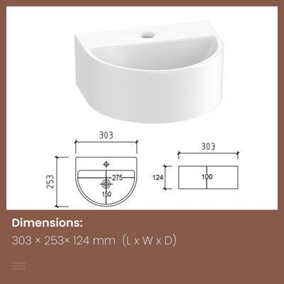 EMKE Ceramic Wash Basin for Small Cloakroom Bathroom, D shape Wash ...