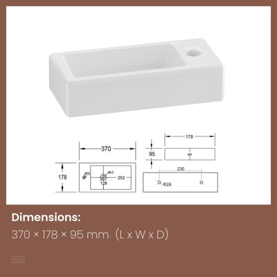 EMKE Ceramic Wash Basin for Small Cloakroom Bathroom, Rectangular Wash ...