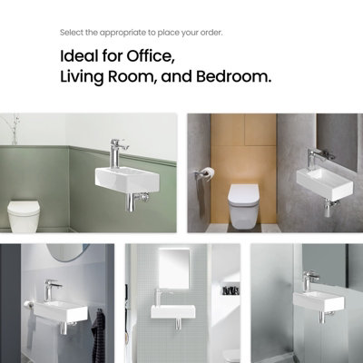 EMKE Ceramic Wash Basin for Small Cloakroom Bathroom, Rectangular Wash ...