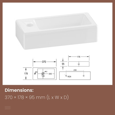 EMKE Ceramic Wash Basin for Small Cloakroom Bathroom, Rectangular Wash ...