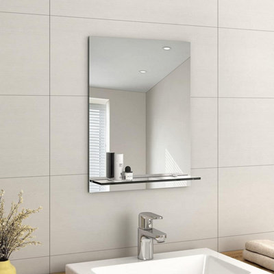 EMKE Frameless Mirror with Shelf - Small Bathroom Wall Shaving Mirror ...