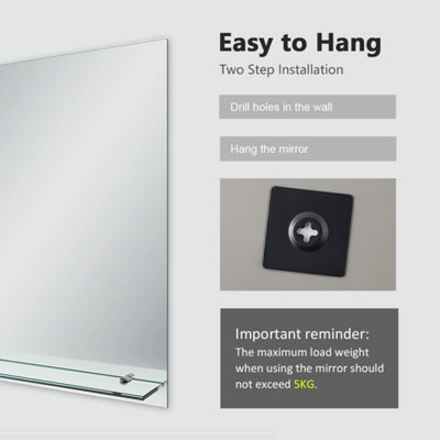 EMKE Frameless Mirror with Shelf - Small Bathroom Wall Shaving Mirror ...