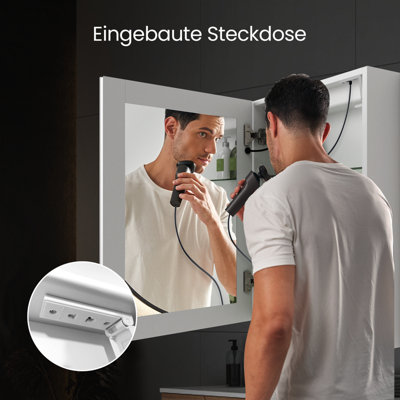 EMKE LED Bathroom Cabinet with Mirror 400x600mm Single Door with Shaver ...