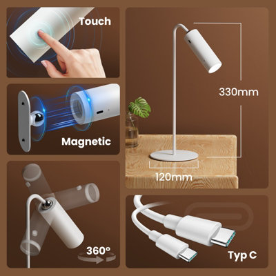 EMKE LED Table lamp, Reading lamp, Wall lamp, Wireless, USB, Dimmable ...