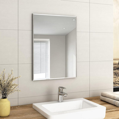 EMKE Rectangular Bathroom Mirror Frameless Wall Mirror 600x450mm | DIY at B&Q