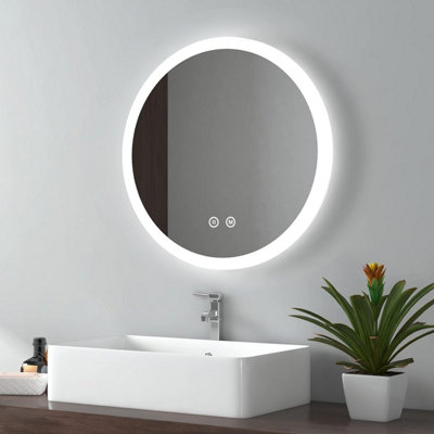 EMKE Round Bathroom LED Mirror 600mm Illuminated Backlit Makeup Mirror with Demister 3 Light Color