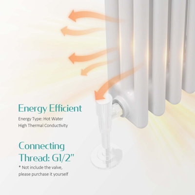 EMKE White Designer Radiator Horizontal Traditional Cast Iron Style ...