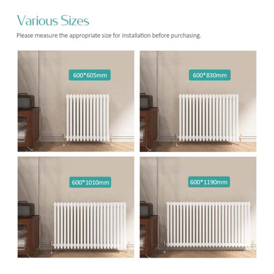 EMKE White Designer Radiator Horizontal Traditional Cast Iron Style ...