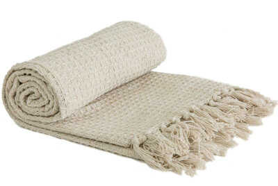Emma Barclay Honeycomb Throw Over Blanket 90" X 100" Ivory | DIY at B&Q