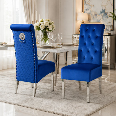 Emma Tall Lion Knocker Velvet Dining Chair with Chrome Metal Legs ...