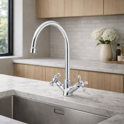 EMPEROR Chrome Kitchen Sink Mixer Tap, Single Lever with Swivel Spout ...