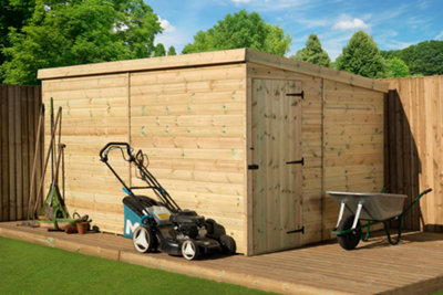 Empire 2000 Pent 14X8 pressure treated tongue and groove wooden garden ...