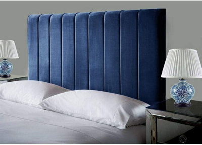 EMPIRE BEDS PORTLAND 24" HEIGHT HEADBOARD IN BLUE PLUSH VELVET FABRIC ...