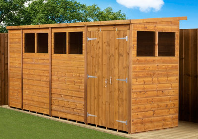 Empire Modular Pent 14x4 dipped treated tongue and groove wooden garden ...