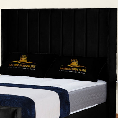 Empire Wingback Black Plush Valvet Upholstered Bed Frame Only - Slatted ...