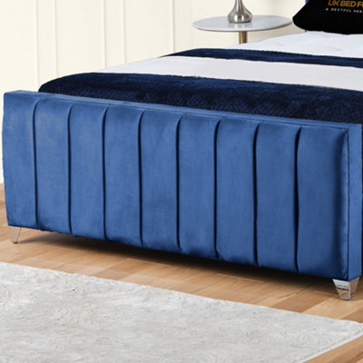 Empire Wingback Blue Plush Valvet Upholstered Bed Frame Only - Slatted ...