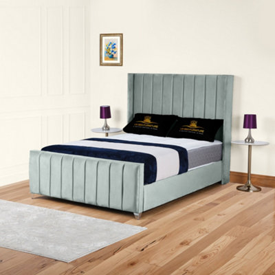 Empire Wingback Grey Plush Valvet Upholstered Bed Frame - Slatted Base ...