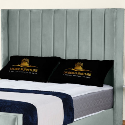 Empire Wingback Grey Plush Valvet Upholstered Bed Frame - Slatted Base ...