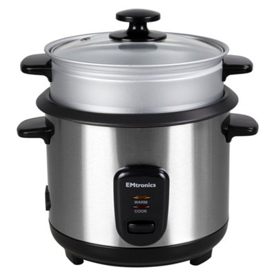 EMtronics 1 Litre Rice Cooker, Non-Stick Pot & Veg Steamer - Stainless ...