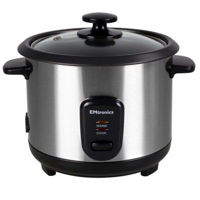 EMtronics 1 Litre Rice Cooker, Non-Stick Pot & Veg Steamer - Stainless ...