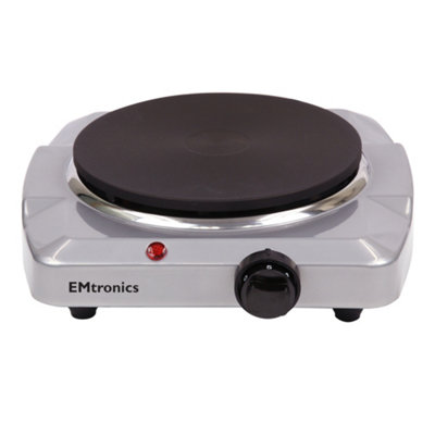 EMtronics 1500W Portable Hob Hot Plate with Temperature Control - Silver