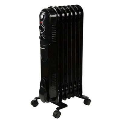 EMtronics 7 Fin Oil Filled Portable Heater Radiator with Thermostat - Black