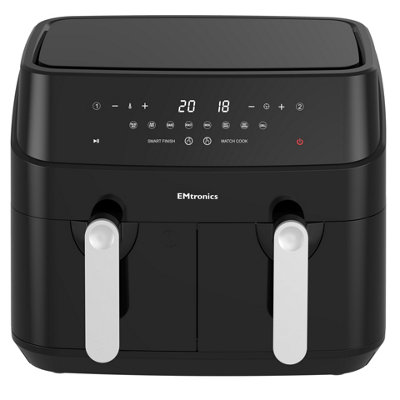 EMtronics EMAFDD9L Digital 9L Double Basket Large Dual Air Fryer with ...