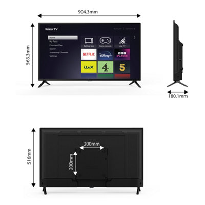EMtronics Roku TV Smart 40" Inch Full HD with Freeview Play, Apps and 3 ...