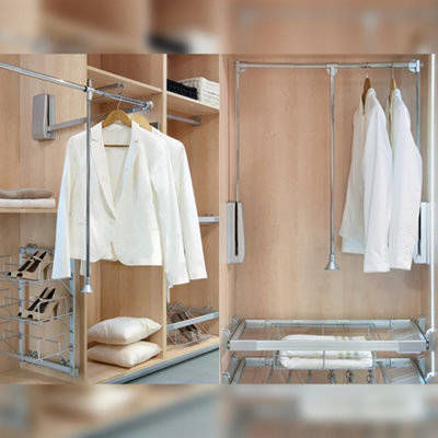 Emuca Hang pull down wardrobe rail lift, 450 - 600, Chrome plated ...