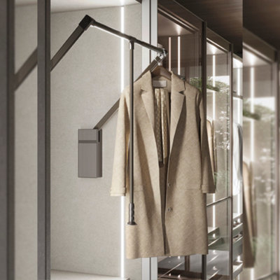 Emuca Sway pull-down wardrobe rail lift, 450 - 600mm, Steel, Aluminium ...