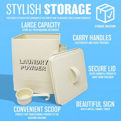 Enamel Home Sweet Cream Storage Tin Kitchen Retro Container Laundry ...