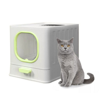 Enclosed Folding Green Cat Litter Box Toilet with Scoop | DIY at B&Q