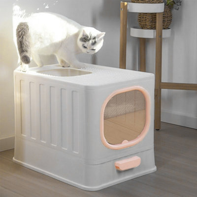 Enclosed Folding Pink Cat Litter Box Toilet with Scoop | DIY at B&Q