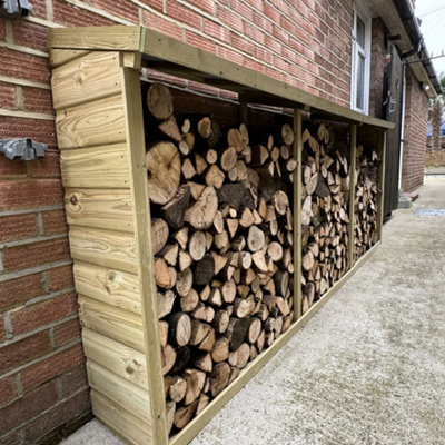 Enclosed Narrow 3m Extended Wooden Log Store - Holds approximately 1 ...