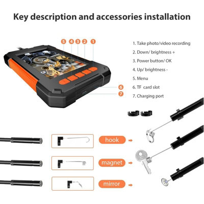 Endoscope Camera, 1080P HD Endoscope Camera, 4.3 Inch LCD Screen Pipe ...
