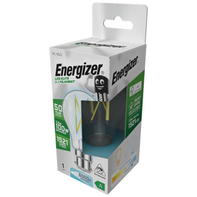 Energizer 7.2w B22 BC 6500k GLS Filament A-Rated LED Light Bulb - Daylight