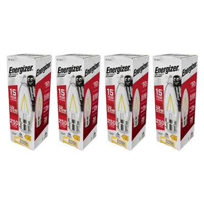 Energizer LED BC (B22) Candle Filament Non-Dimmable Bulb, Warm White ...