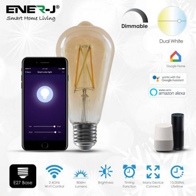 ENERJ 8.5W Smart WiFi Filament Lamp, LED Light Bulb ST64, CCT Changing ...