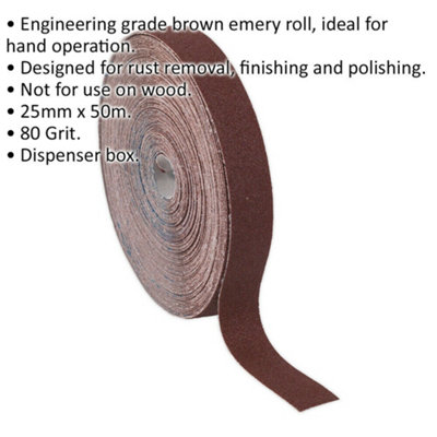Engineers Brown Emery Roll - 25mm x 50m - Rust Removal & Polishing - 80 ...