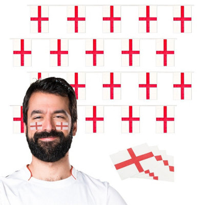 England Bunting & 4 England Temporary Tattoo - Pack of 2