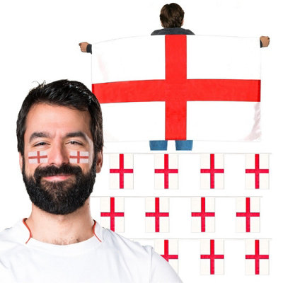 England Temporary Tattoo, Bunting & Flag Cape - Pack of 1